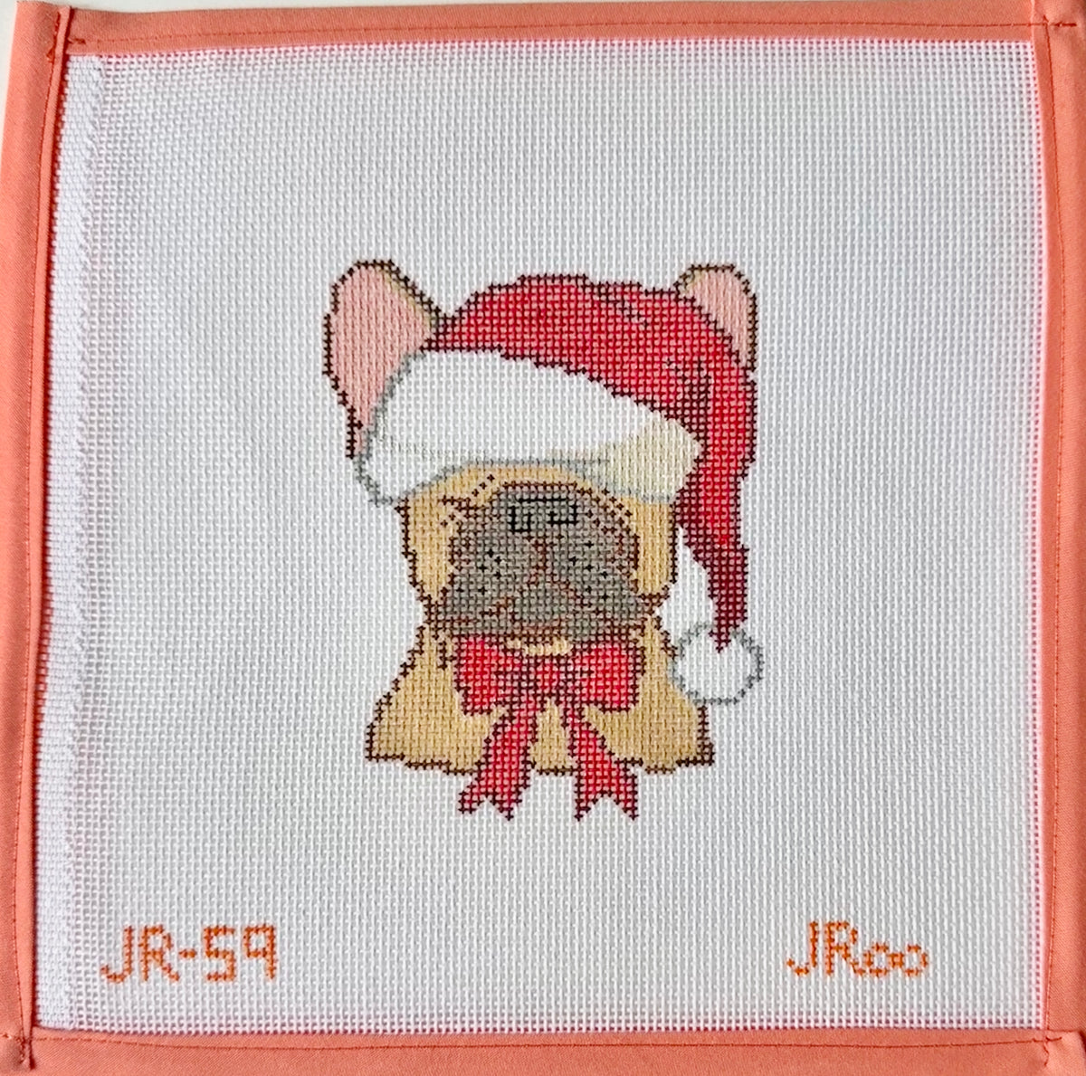 Frenchie Santa– JellyRoo Needlepoint